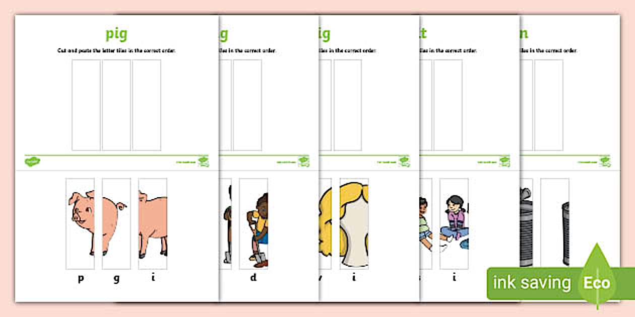 Black and White CVC Word Picture Puzzles i - Twinkl