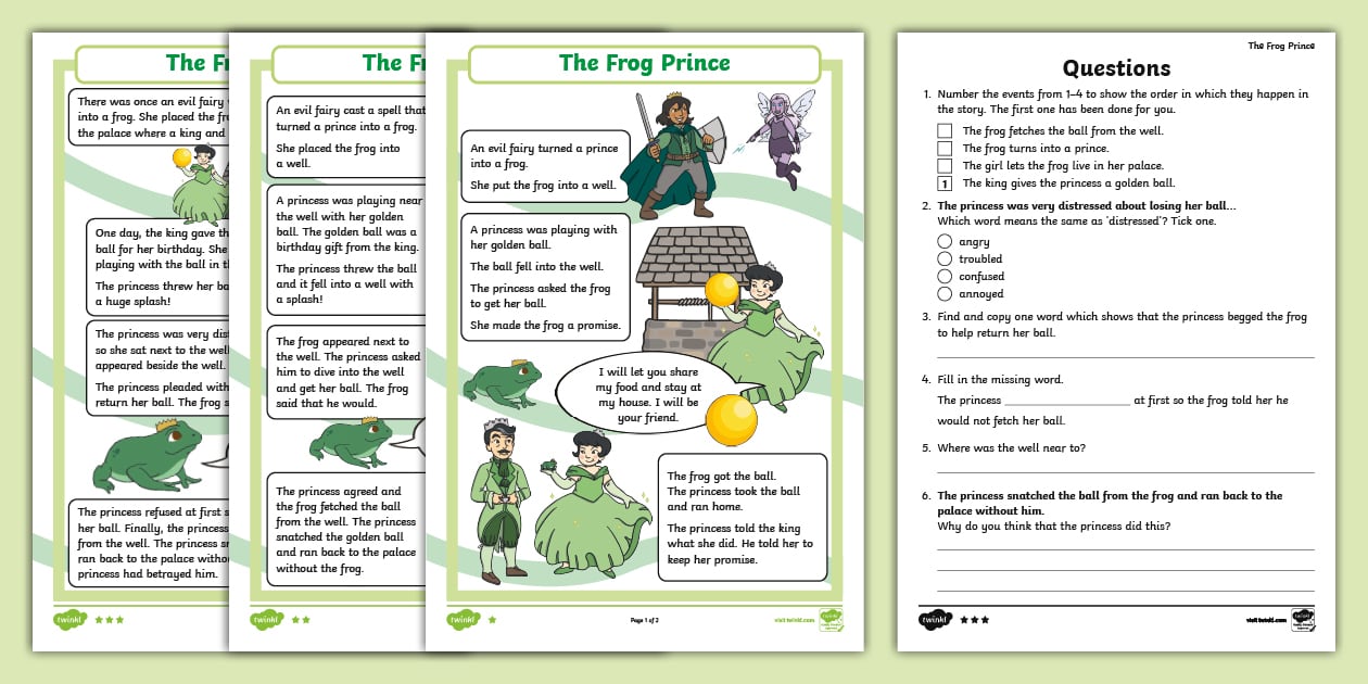 KS1 The Frog Prince Differentiated Reading Comprehension Activity