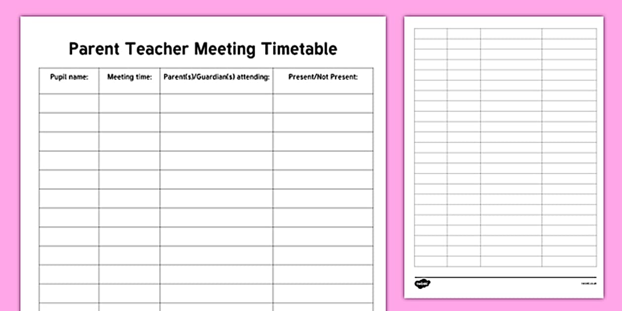 Editable ROI Parent Teacher Meeting Timetable - Twinkl