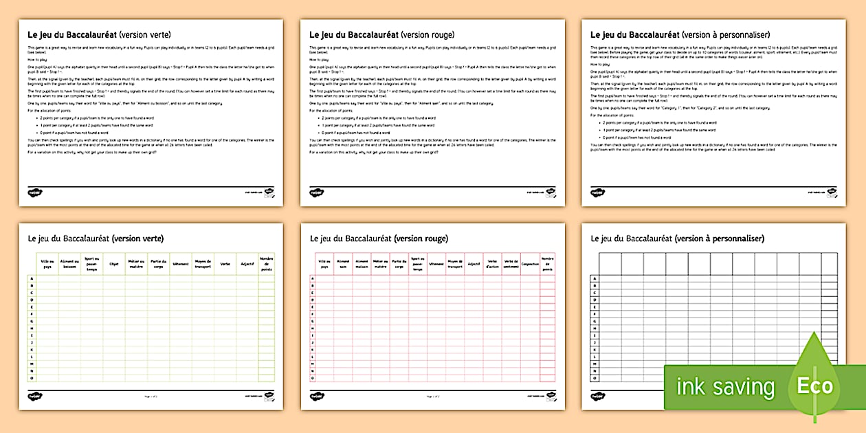 Baccalaureat French Vocabulary Revision Game (teacher made)