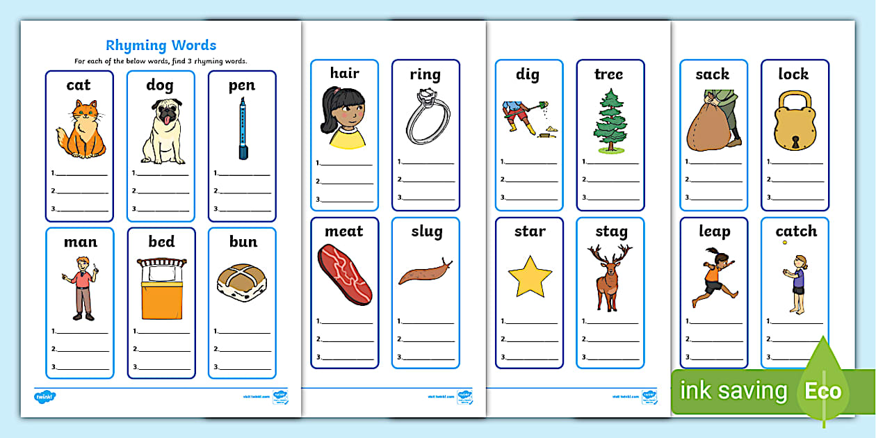 1 Syllable Words - Rhyming Words Worksheet - Twinkl NZ