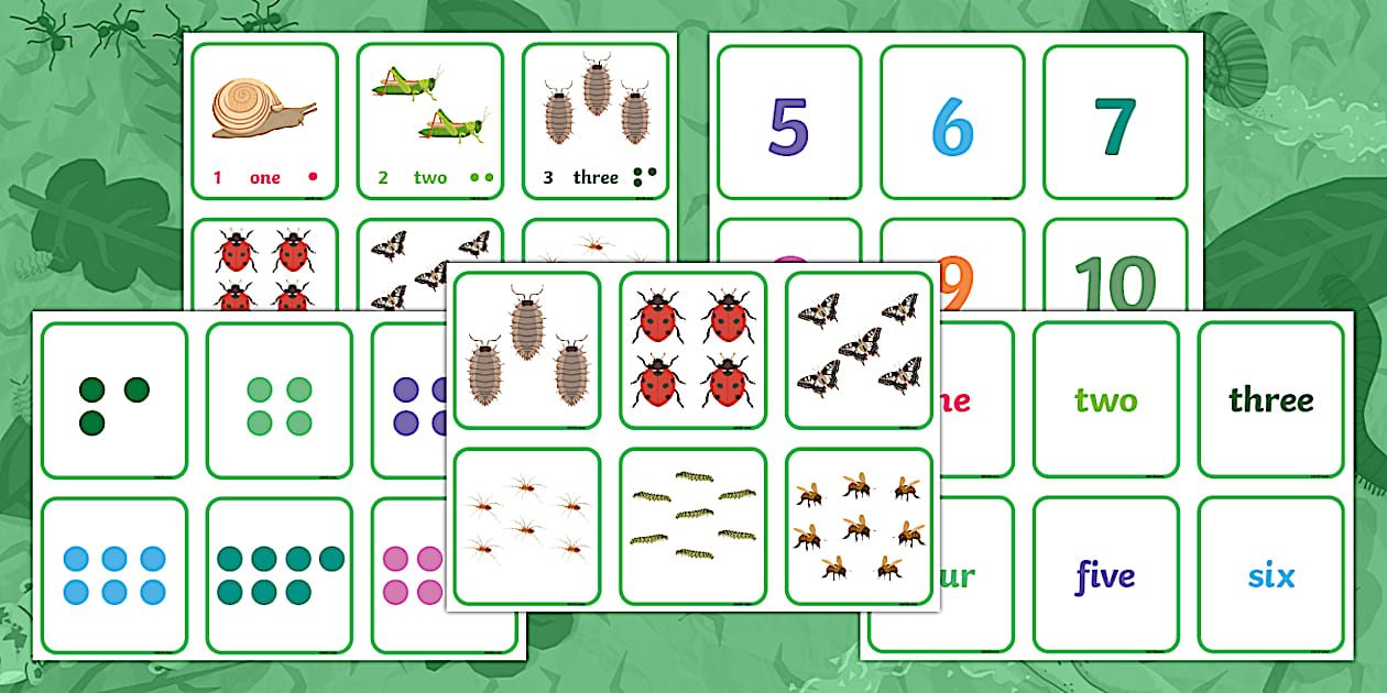 👉 Minibeasts Picture, Numeral and Word Matching Cards
