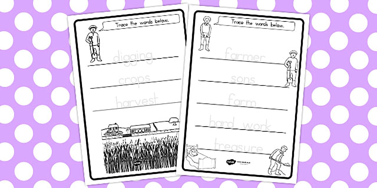 The Farmer and His Sons Trace the Words Worksheets - tracing