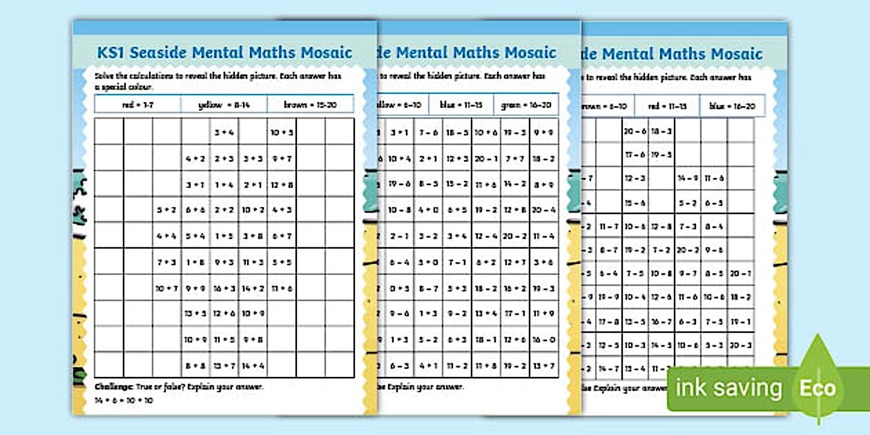 👉 KS1 Seaside Mental Maths Mosaic (teacher made) - Twinkl