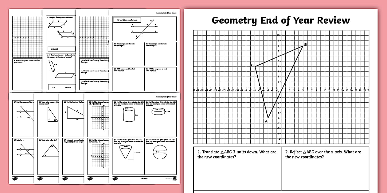 Eighth Grade Geometry End of Year Review Packet - Twinkl