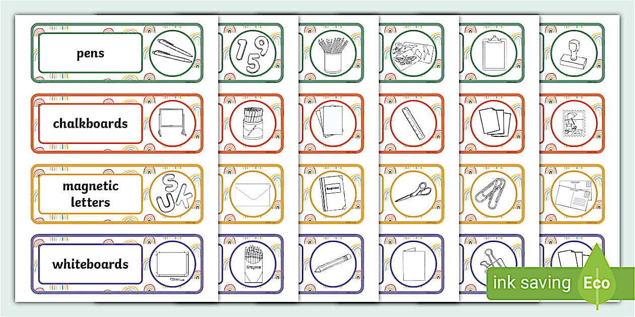 👉 Muted Rainbow Themed Writing Area Labels