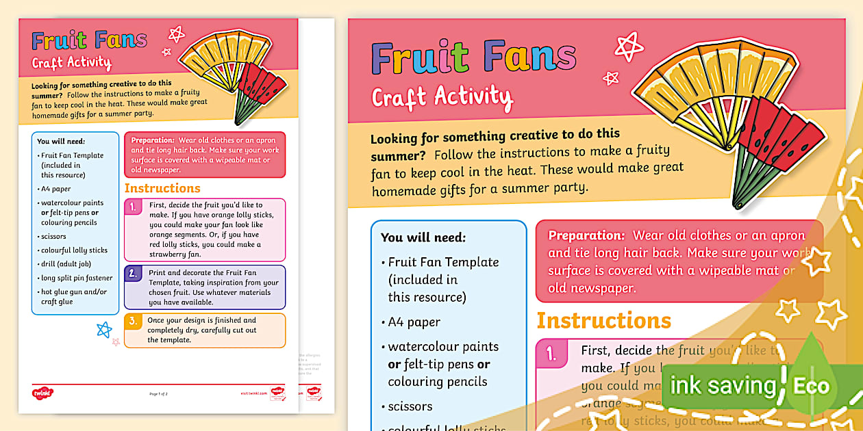 Fruit Fans Craft Activity (Ages 5 - 7) (teacher made)