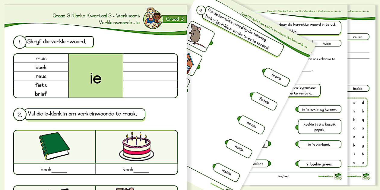 Graad 3 Klanke - Werkkaart - Verkleinwoorde -ie - Twinkl