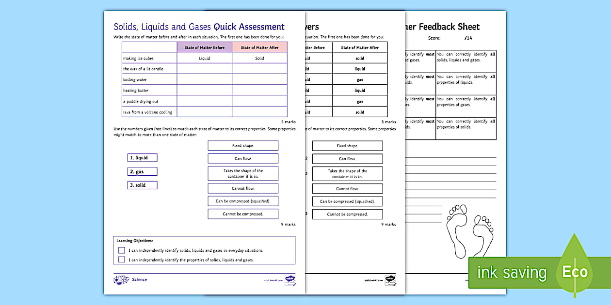 Solids Liquids And Gases Worksheet (teacher made) - Twinkl