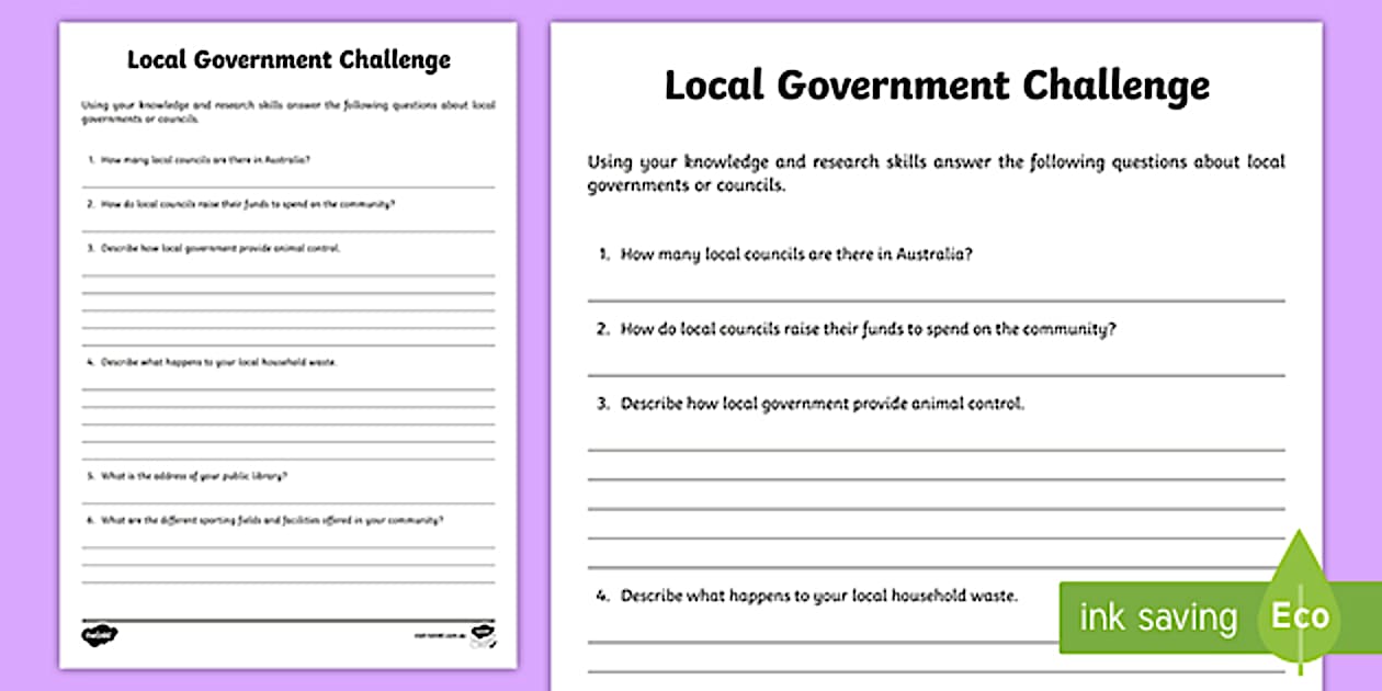 Local Government Challenge Worksheet (teacher made) - Twinkl
