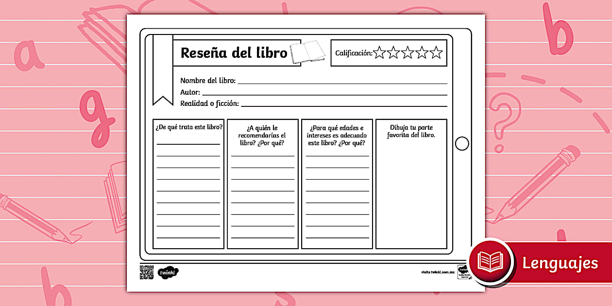 Hoja de Actividad: Reseña de mi libro (teacher made)