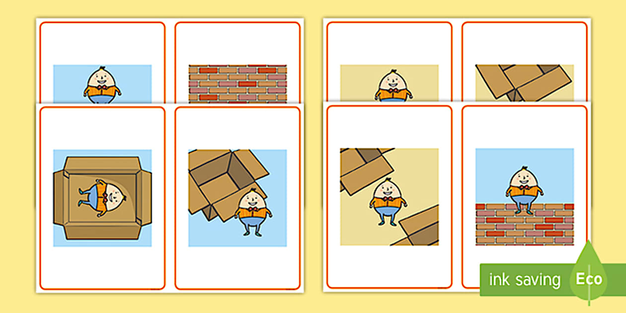 Black and White Humpty Dumpty Positional Language Picture Cards