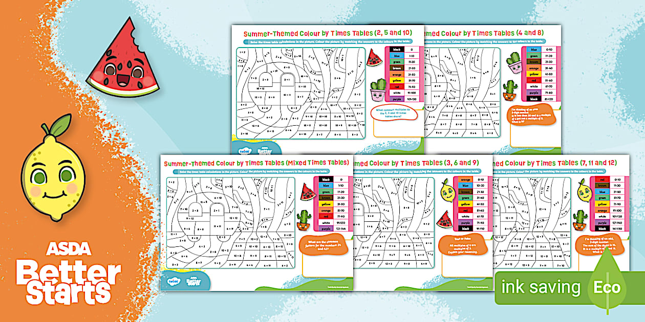 FREE! - 👉 ASDA Better Starts: Summer-Themed Colour by Times Tables