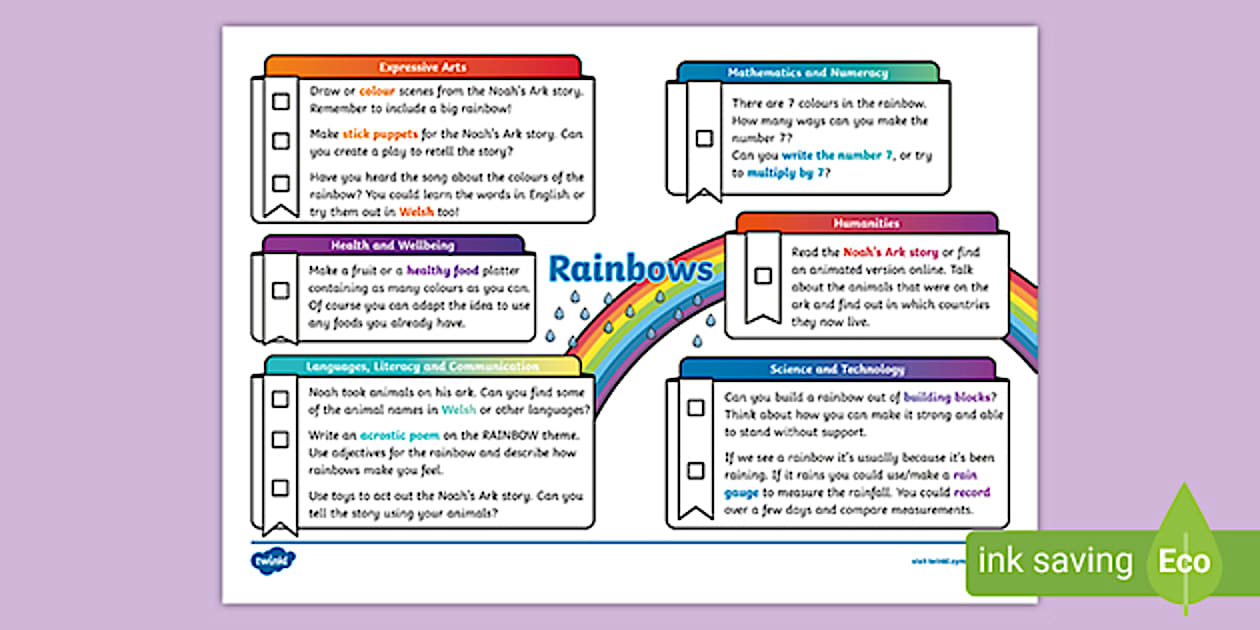 Rainbows Home Learning Mat Age 3-7 (teacher made) - Twinkl