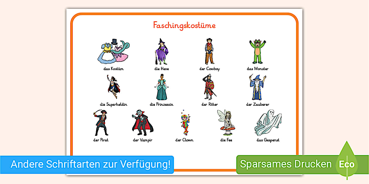 Fasching/Karneval: Wortschatzposter (teacher made) - Twinkl