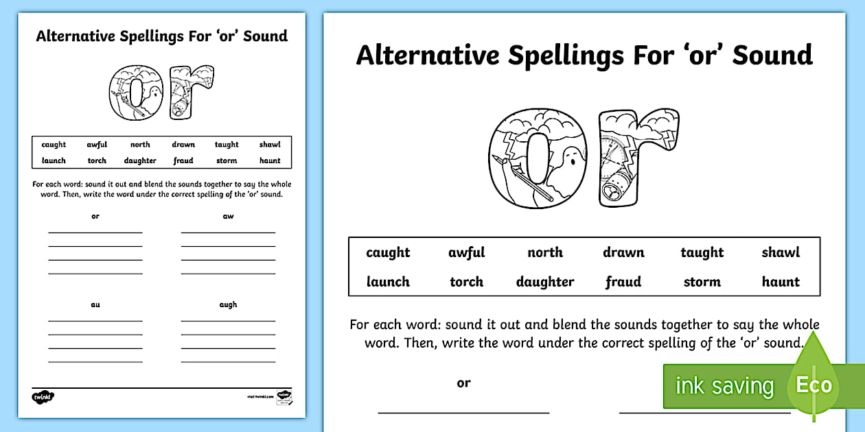 Alternative Spelling For or Sound Worksheet (teacher made)