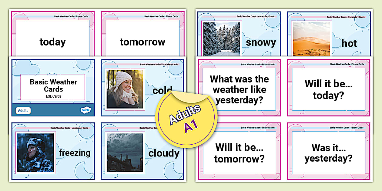 ESL Basic Weather Cards [Adults, A1] (teacher made) - Twinkl