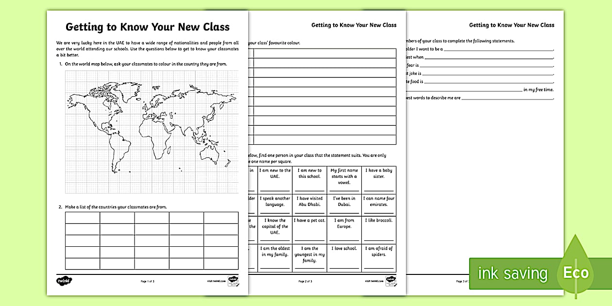 Getting To Know Your New Class UAE Worksheet / Worksheet