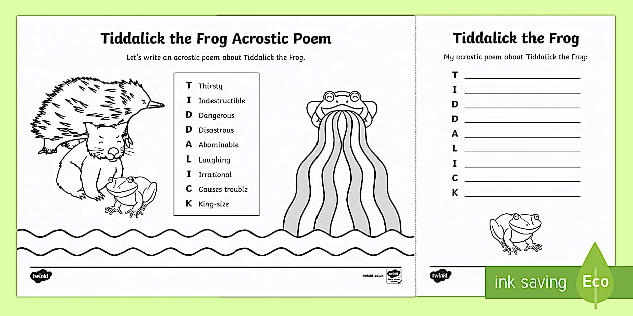 Tiddalik the Frog Acrostic Poem Writing - Twinkl