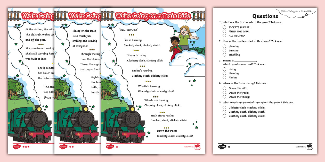 KS1 We're Going on a Train Ride Differentiated Poetry Reading Comprehension