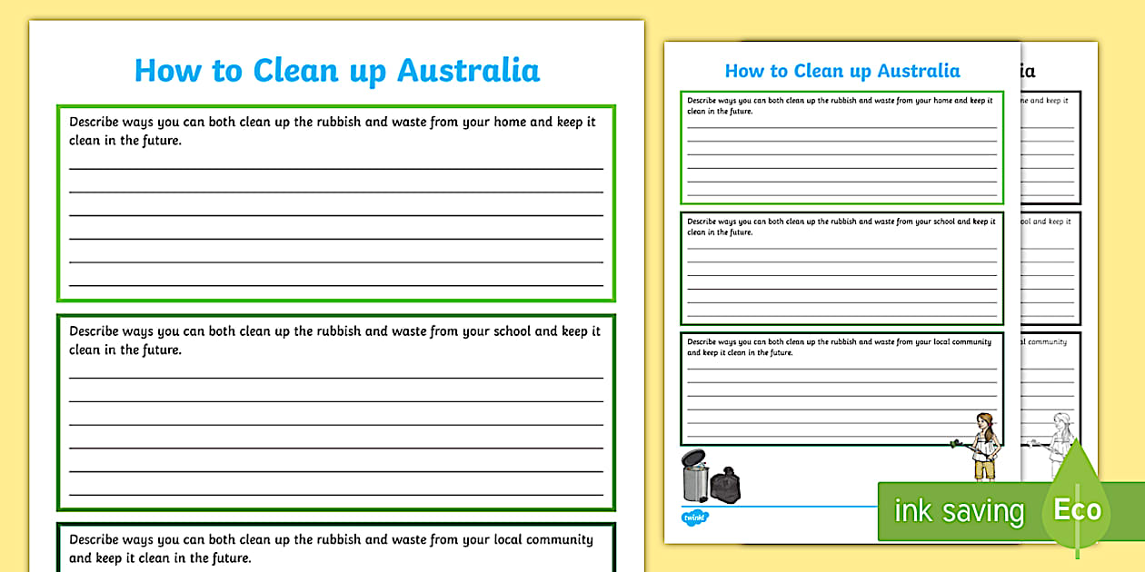 Clean Up Australia Day Writing Worksheet