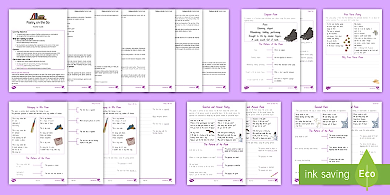 Poetry Worksheet | Poetry on the Go Lesson Pack - Twinkl