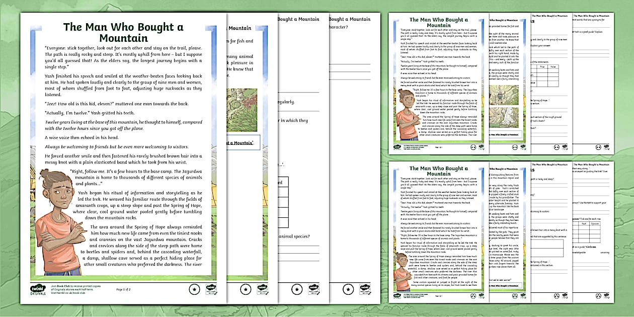 Editable The Man Who Bought a Mountain Differentiated KS2 Fiction Reading