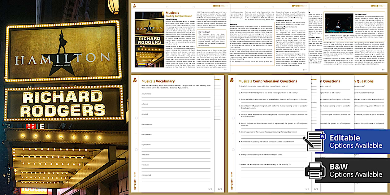 Musicals Reading Comprehension (teacher made) - Twinkl
