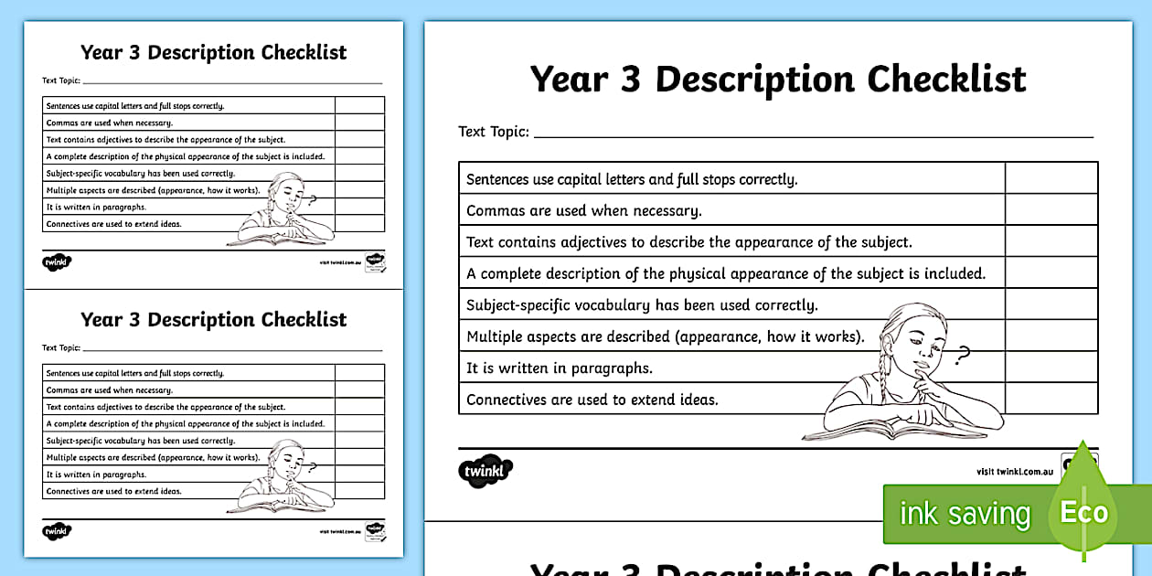 Year 3 Description Checklist (teacher made) - Twinkl