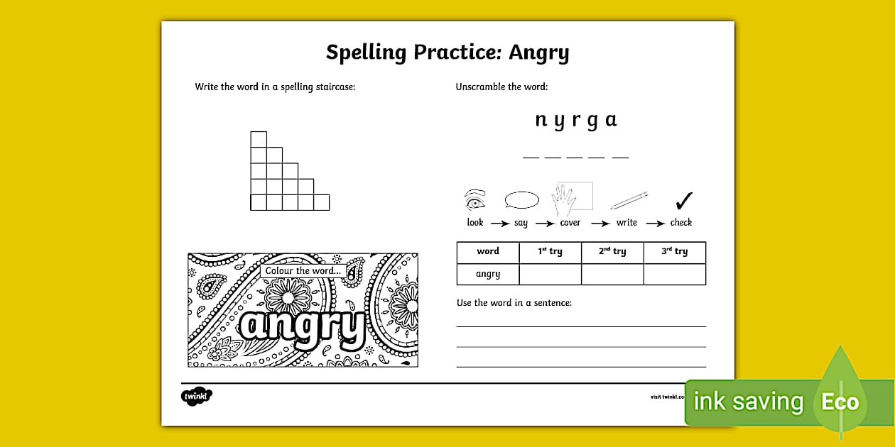 Angry Spelling Practice Worksheet (teacher made) - Twinkl