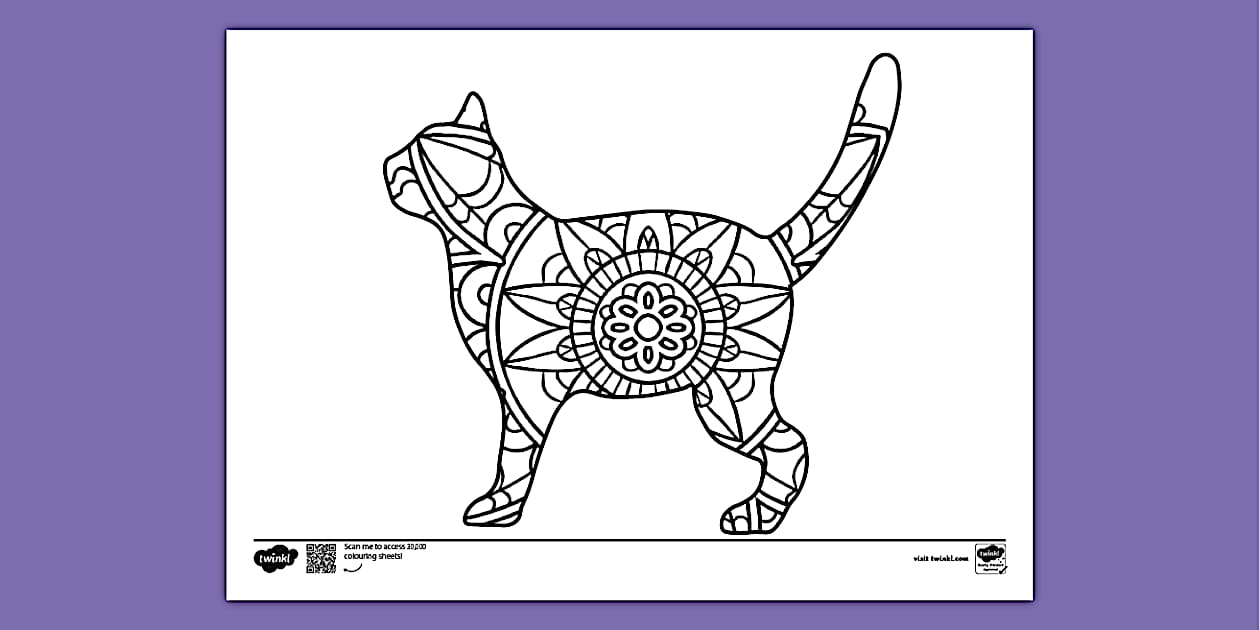Cat Mandala Colouring Page (teacher made) - Twinkl