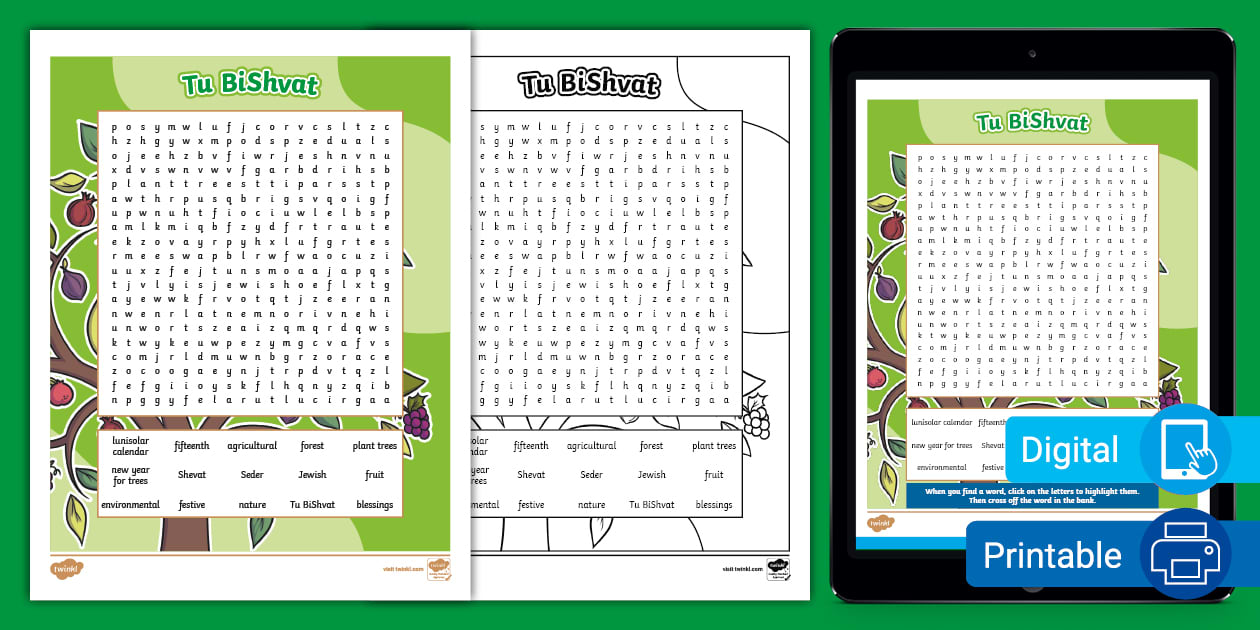 Tu BiShvat Word Search for 6th-8th Grade