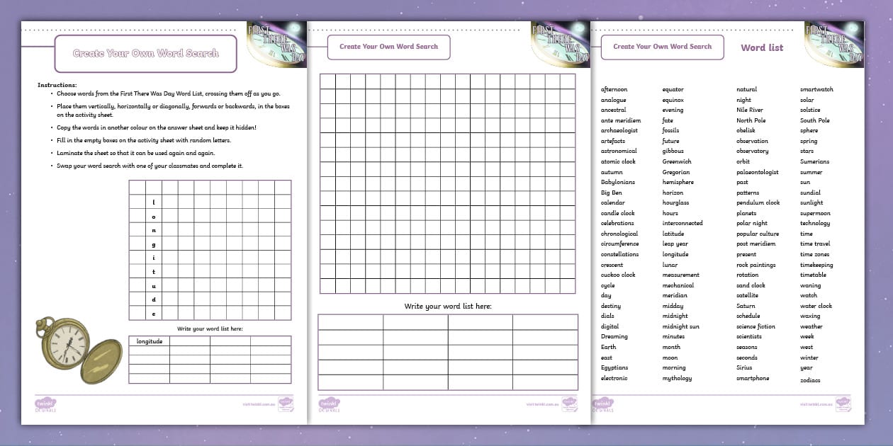 First There Was Day Create Your Own Word Search - Twinkl