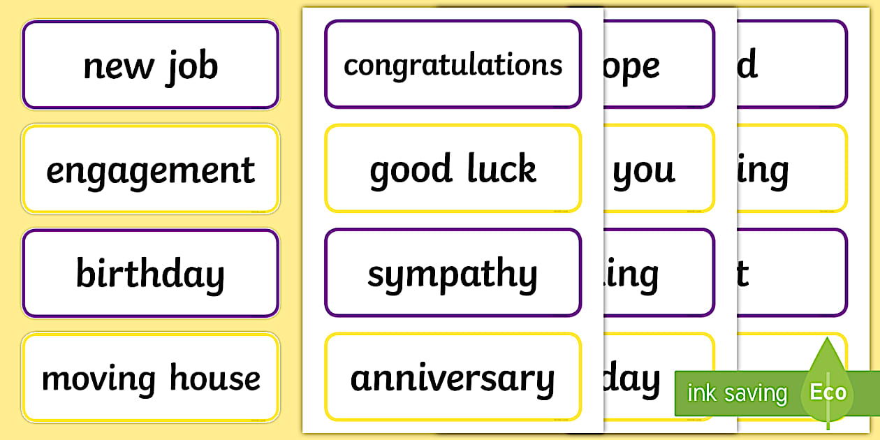 Card Shop Role Play Word Cards