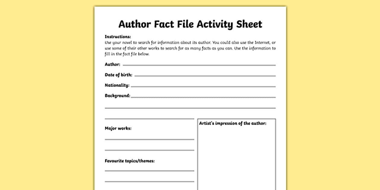 Editable Author Fact File Worksheet (teacher made) - Twinkl