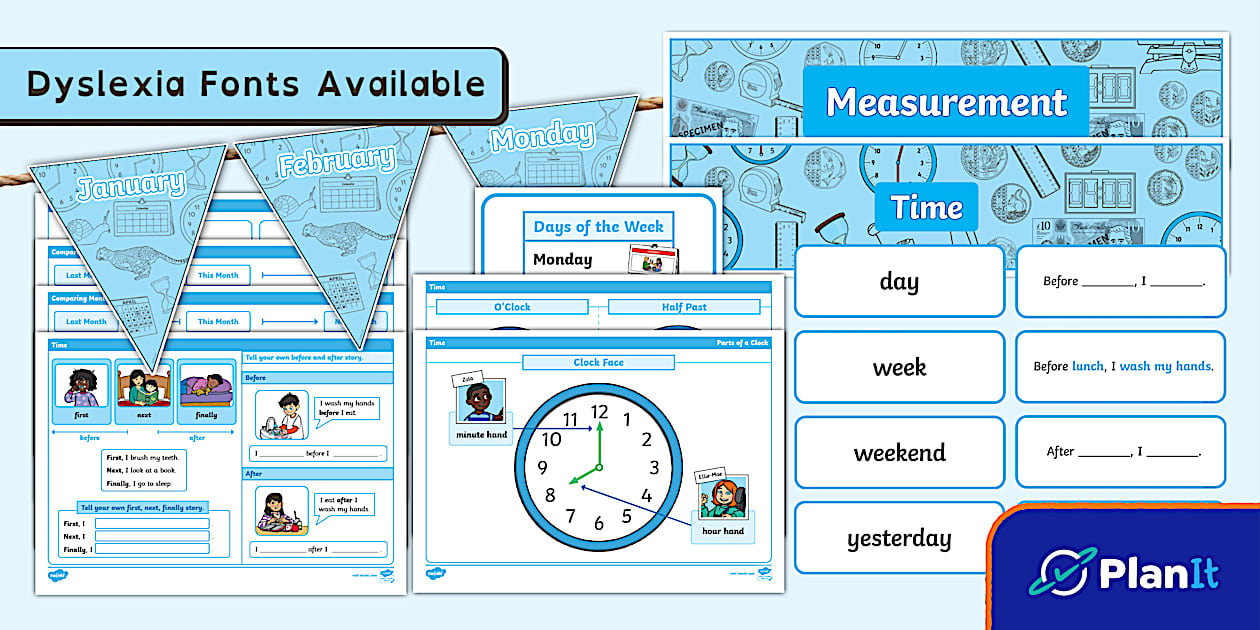 👉 PlanIt Maths Y1 Time Display Pack (creat de profesori)