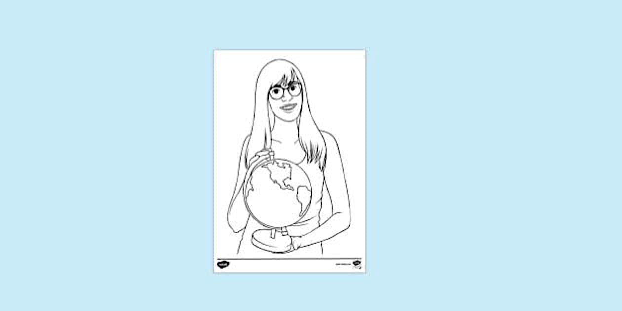 Female Student Globe Colouring Sheet | Colouring Sheets