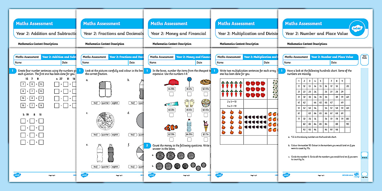 Year 2 Maths Worksheets | Number and Algebra Assessment Pack