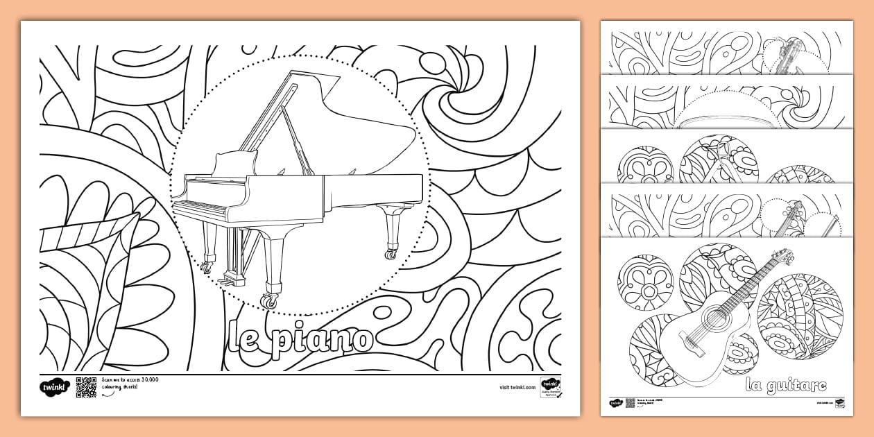 👉 French: Musical Instruments Mindfulness Colouring Pages