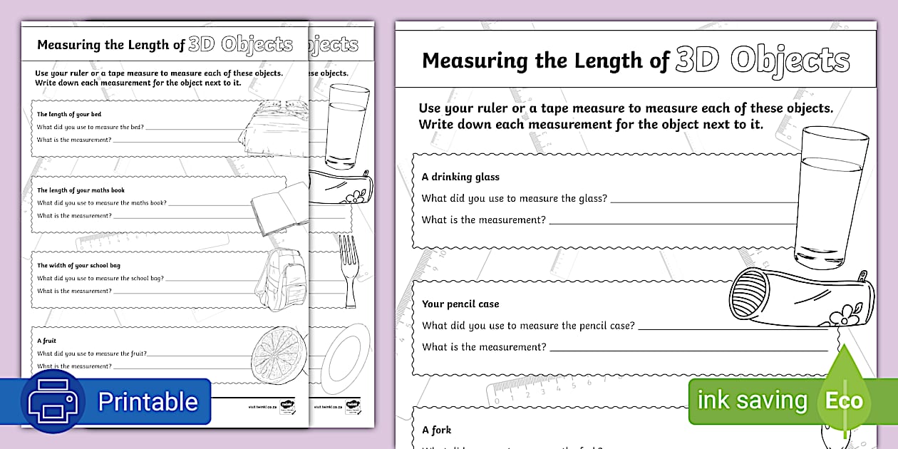 Measuring the Length of 3D Objects Activity Sheet - Twinkl