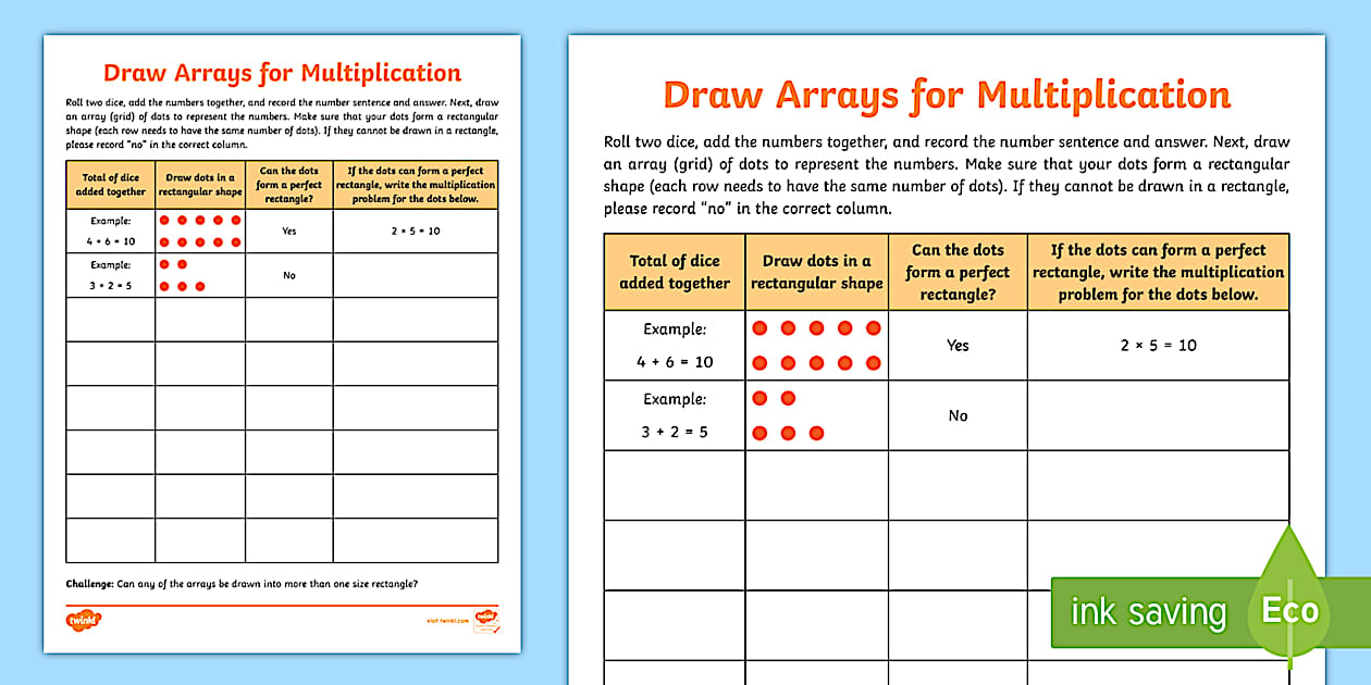 Draw Arrays for Multiplication Worksheet for 3rd-5th Grade