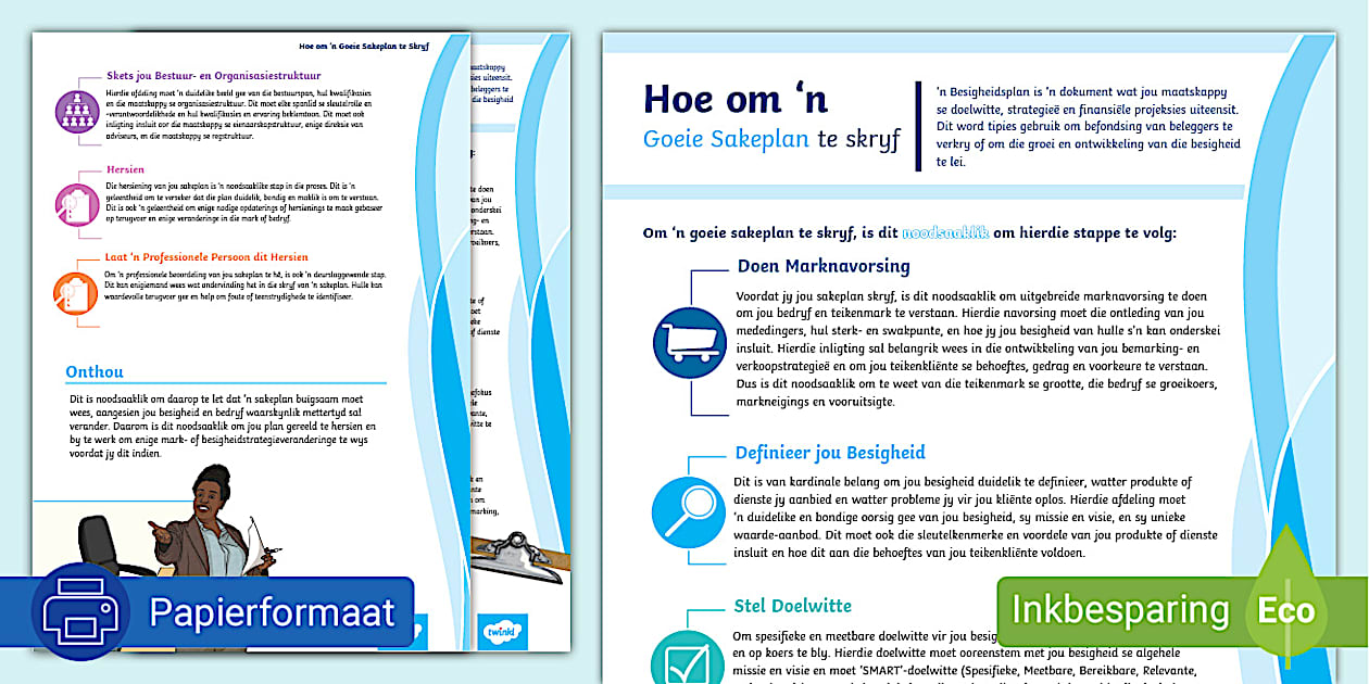 Hoe om 'n Goeie Sakeplan te Skryf (professor feito) - Twinkl Hoe om 'n Goeie Sakeplan te Skryf (professor feito) - Twinkl