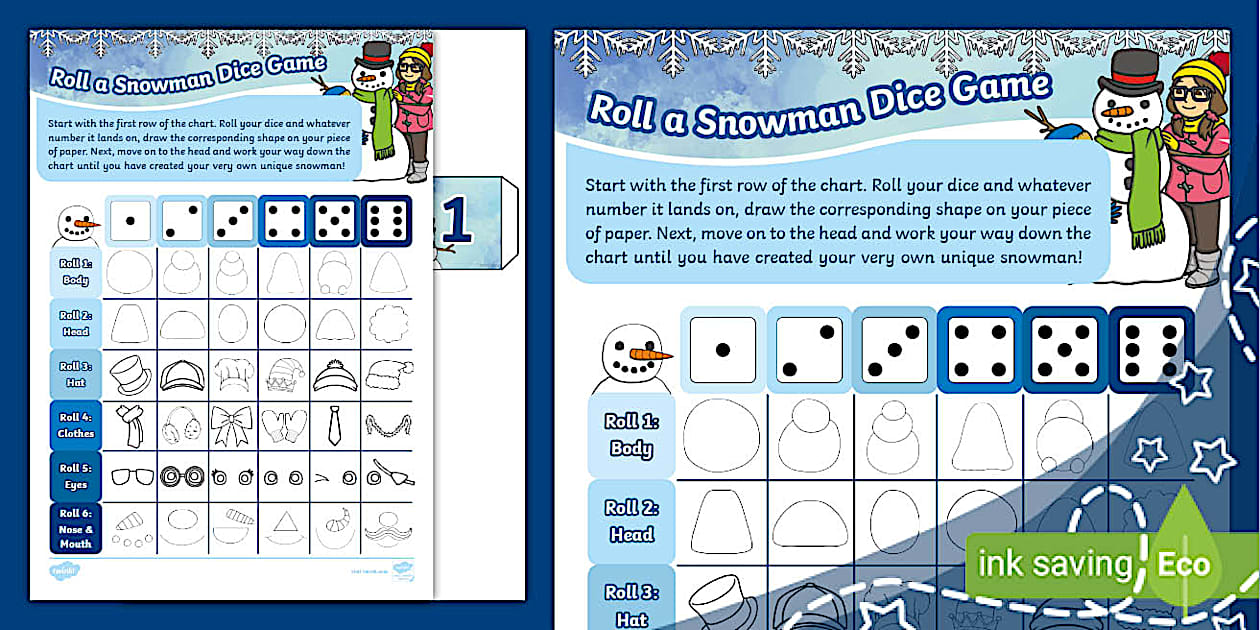 Editable Roll a Snowman Dice Game (teacher made) - Twinkl