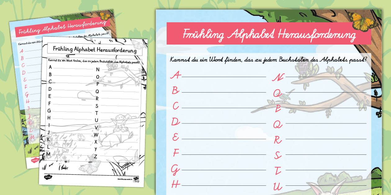 Frühling Alphabet Herausforderung - Arbeitsblatt - Twinkl