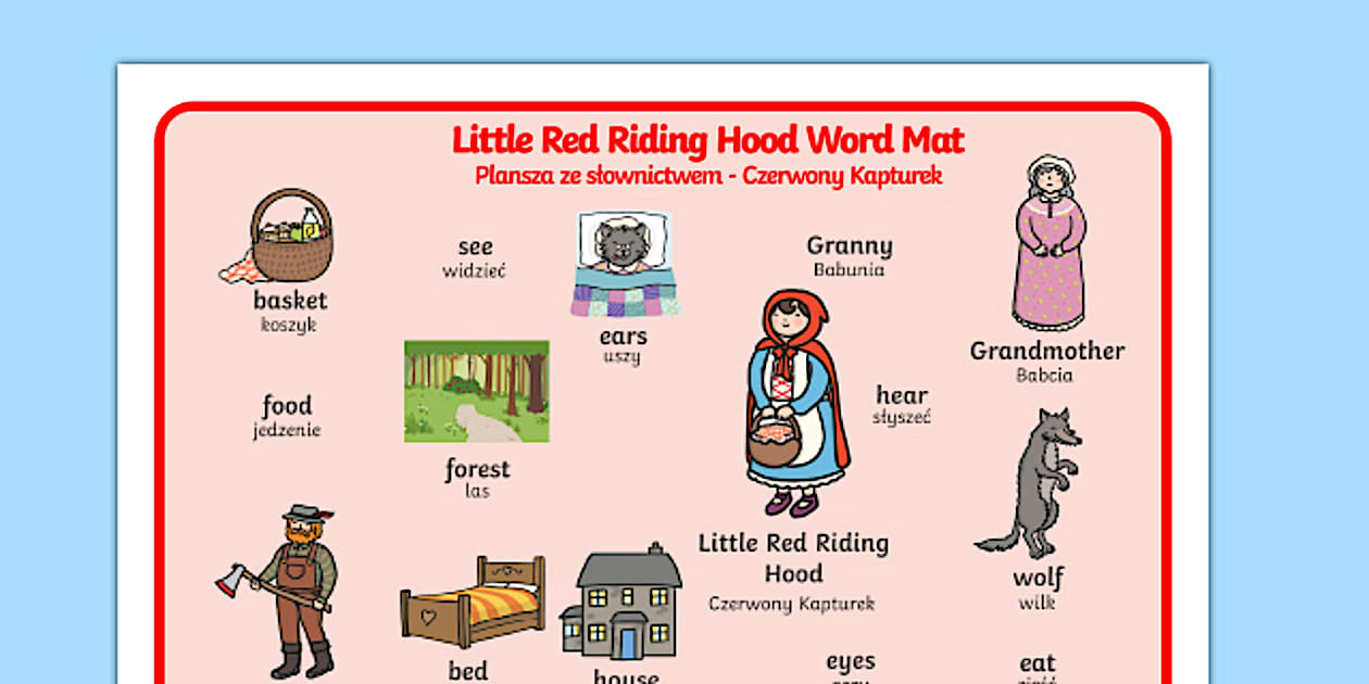 Little Red Riding Hood Word Mat Polish Translation - Twinkl