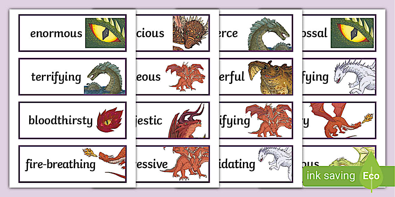 Describing Dragons Word Cards, Dragon, Adjectives - Twinkl