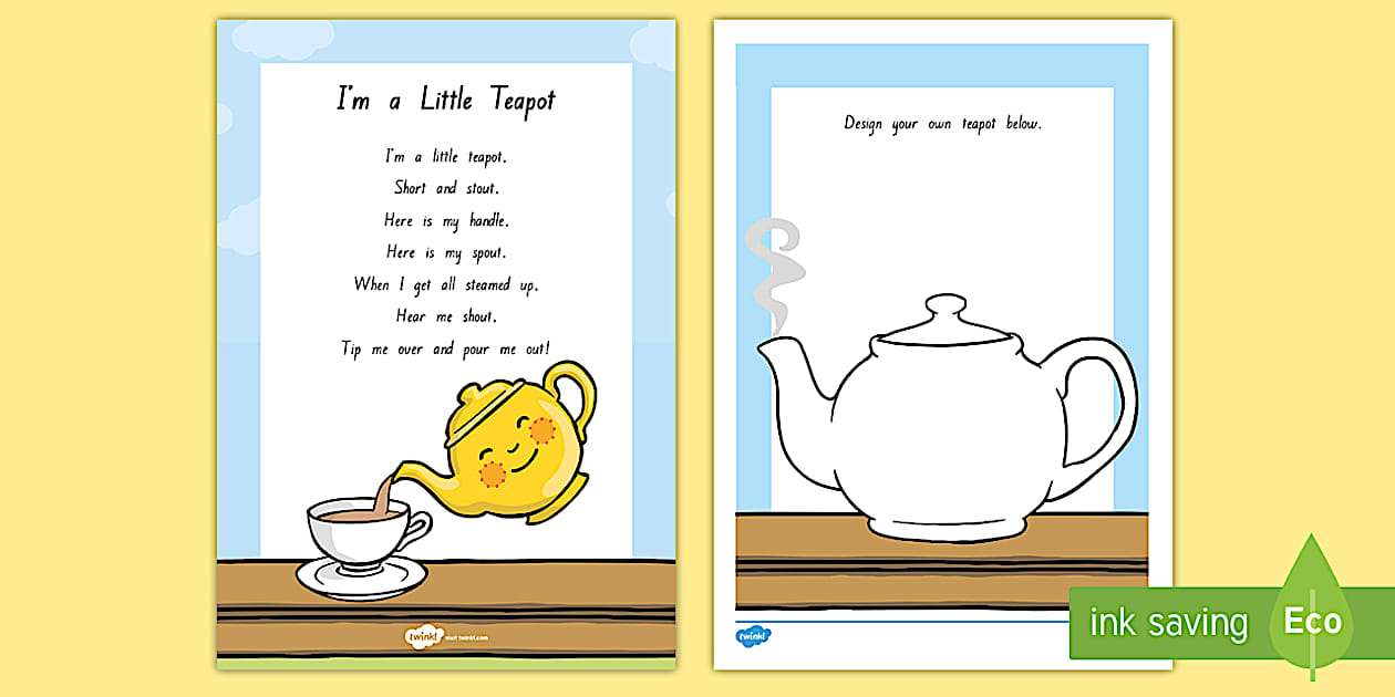 I'm A Little Teapot Nursery Rhyme Worksheet | Twinkl