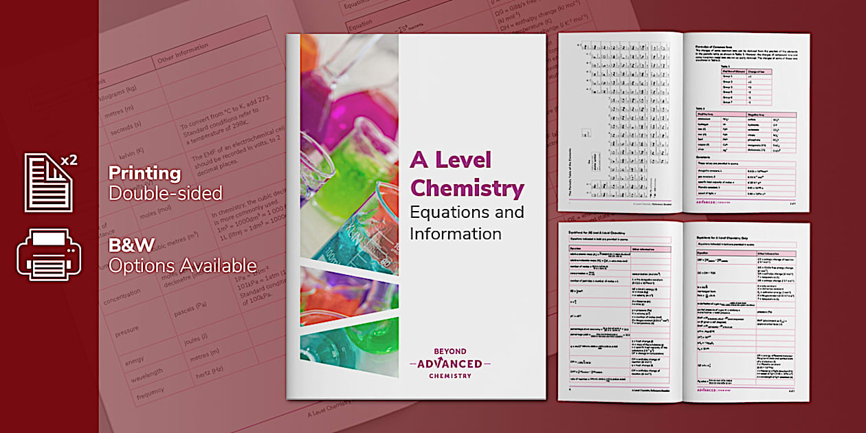 A Level Chemistry Equations and Information Booklet - Twinkl