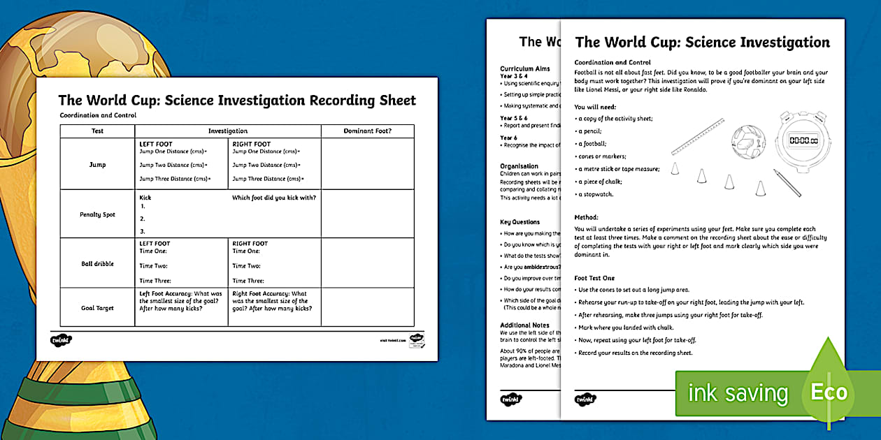 Coordination and Control KS2 The World Cup Science Experiments Resource ...
