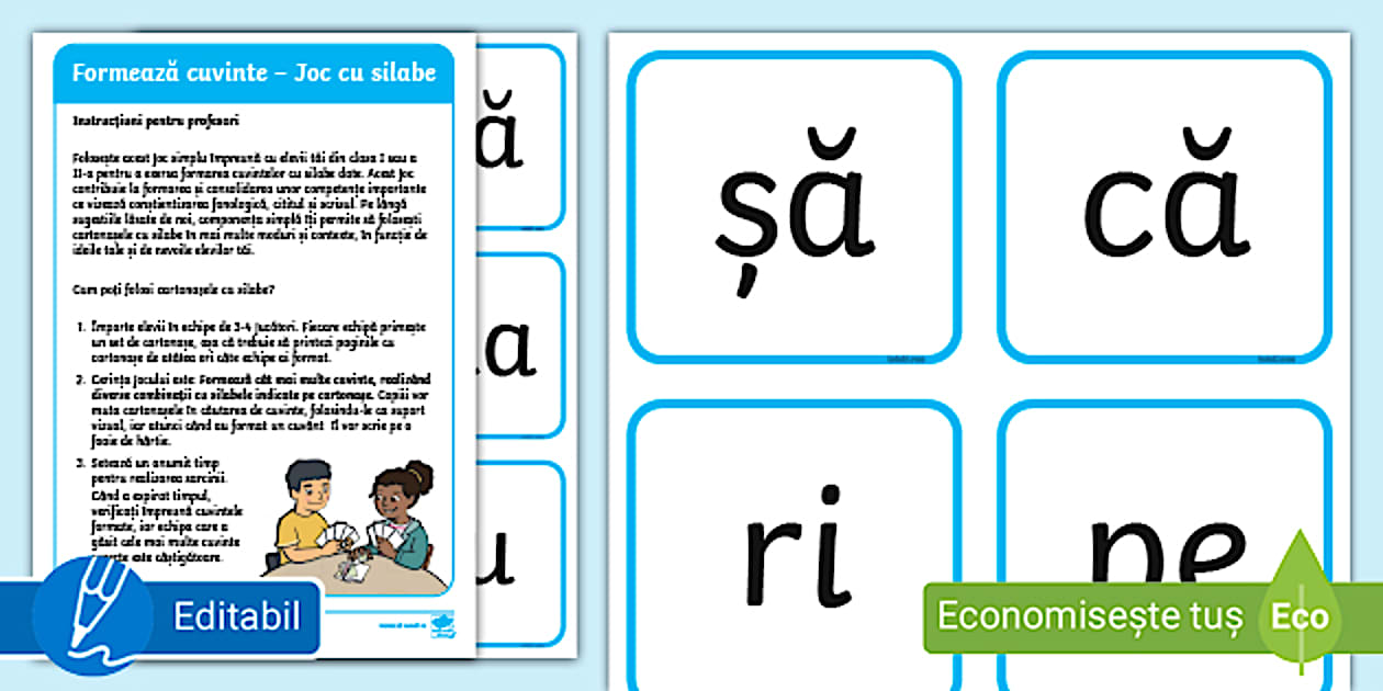 Formarea cuvintelor din silabe date – joc | Twinkl România